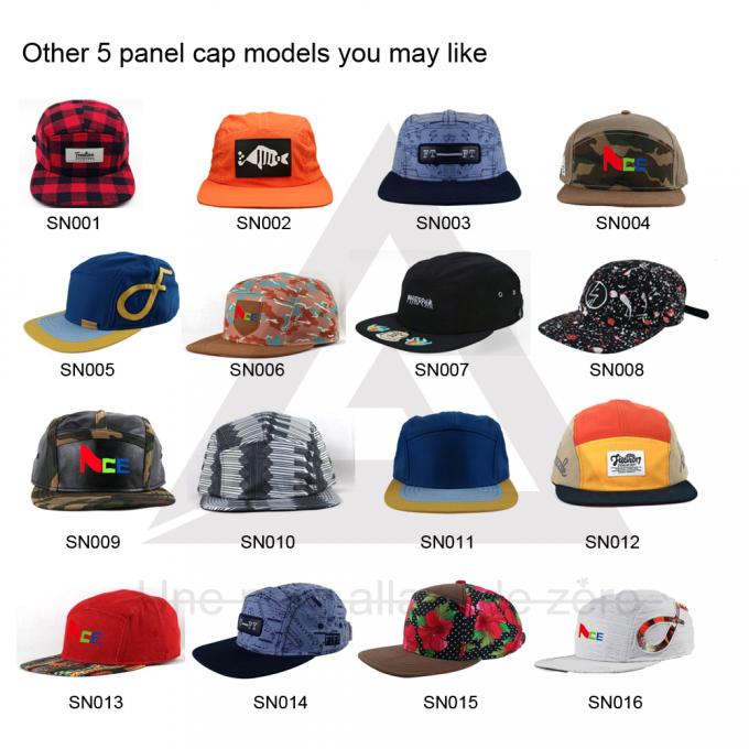 5 Panel Unisex Flat Brim Snapback Hats With Plastic Buckle Back Closure
