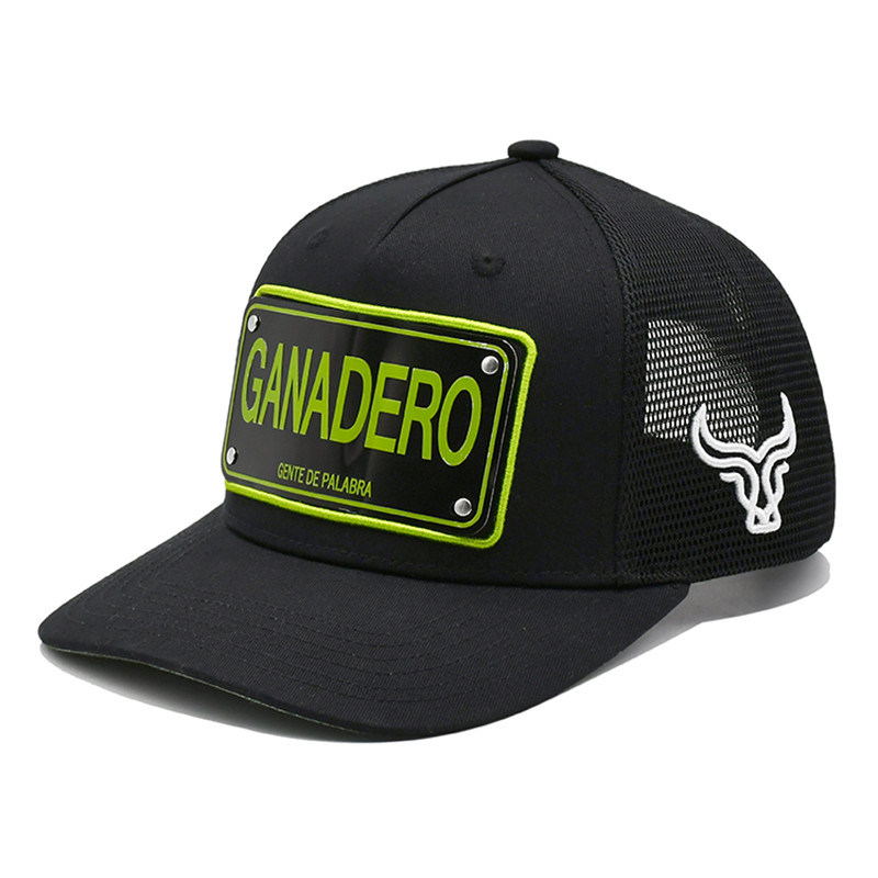 High Profile 5 Panel Trucker Cap In Black Red White Blue Custom Color